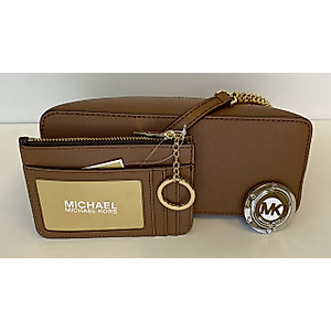 Michael Kors MICHAEL Michael Kors Jet Set Travel MD Dome XCross Crossbody bundled with SM TZ Coinpouch Purse Hook (Luggage/Signature MK Brown)