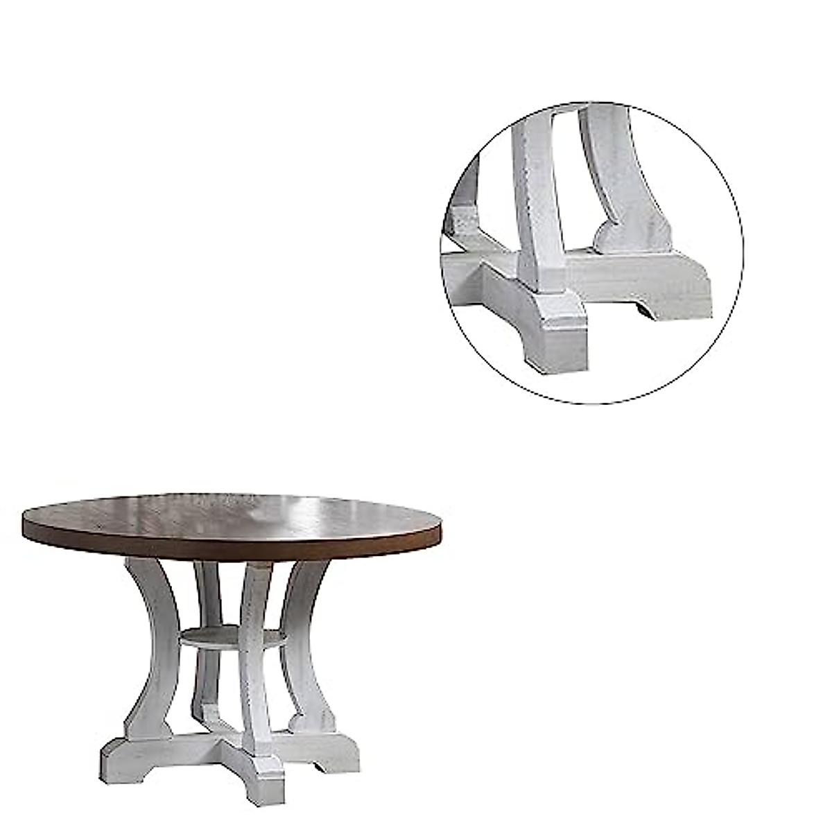 Benjara Neci 54 Inch Round Dining Table, Pedestal, Distressed Brown and White