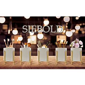 SIEBOLD Gold pencil cup Sturdy metal frame with white ceramic pen holder For desks and kitchen appliance holders(1set 4.6 - 3.14'')