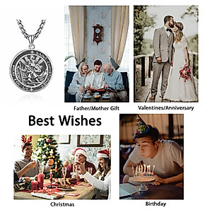 DOTBJ St Christopher Round Medal Necklace, 925 Sterling Silver Saint Christopher Pendant with Stainless Steel Chain 22"+2"