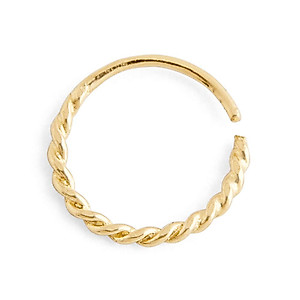 14k Nose Ring, 22g Solid Yellow Real Gold Nose Ring, Twisted Rope Piercing Jewelry, Nose Hoop, Minimalist Dainty Tribal Handmade Boho Piercing Jewelry, 7.5mm