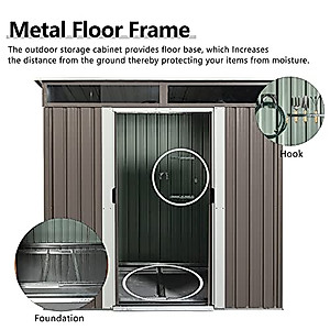 6ft X 4.5ft Outdoor Storage Shed, Galvanized Metal Garden Shed with Window and Metal Foundation, Tool Storage Shed for Patio Lawn Backyard (Gray-with The window-6ftx4.5ft)