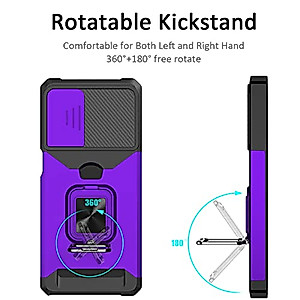 Nvollnoe for Moto G Stylus 5G 2022 Case with Sliding Camera Cover and Card Holder Heavy Duty Protective Magnetic Kickstand Ring Case for Moto G Stylus 5G(Purple)