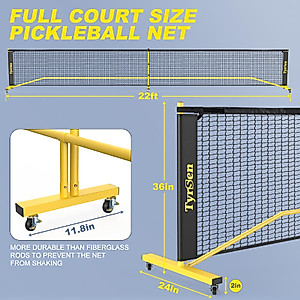 TYRSEN Portable Pickleball Net on Wheels, 22FT Pickleball Net for Driveway Backyard, 18-Ply PE Net, Weather Resistant Metal Frame Pickle Ball Net System for Indoor & Outdoor Play