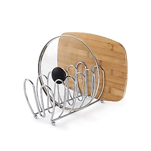 Spectrum Diversified Bloom Kitchen Lid Holder Organizer for Plates, Cutting Boards Bakeware, Cooling Racks, Pots & Pans, Serving Trays, and Reusable Containers, Chrome