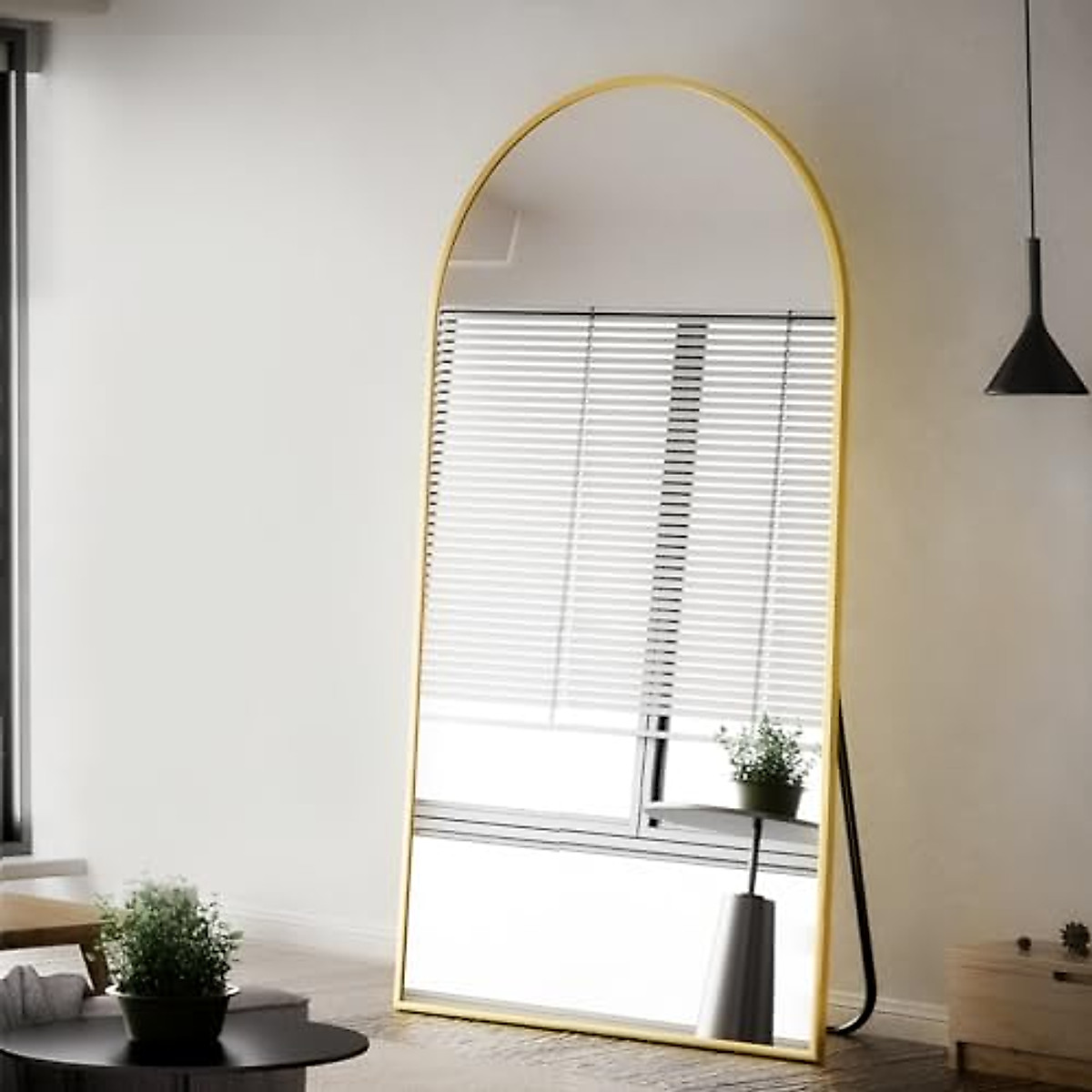 VooBang Oversized Full Length Mirror, 71" x 30" Arch Floor Mirror with Stand, Aluminum Alloy Frame Full Body Mirror for Bedroom Bathroom Living Room Decor, Gold