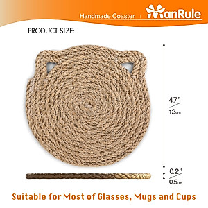 Boho Coasters for Drinks Absorbent, Set of 6 Jute Coasters for Coffee Table Dinning Table, Funny Cat Coasters 4.7 inch, Unique Farmhouse Coasters for Home Decor (4.7 inch)