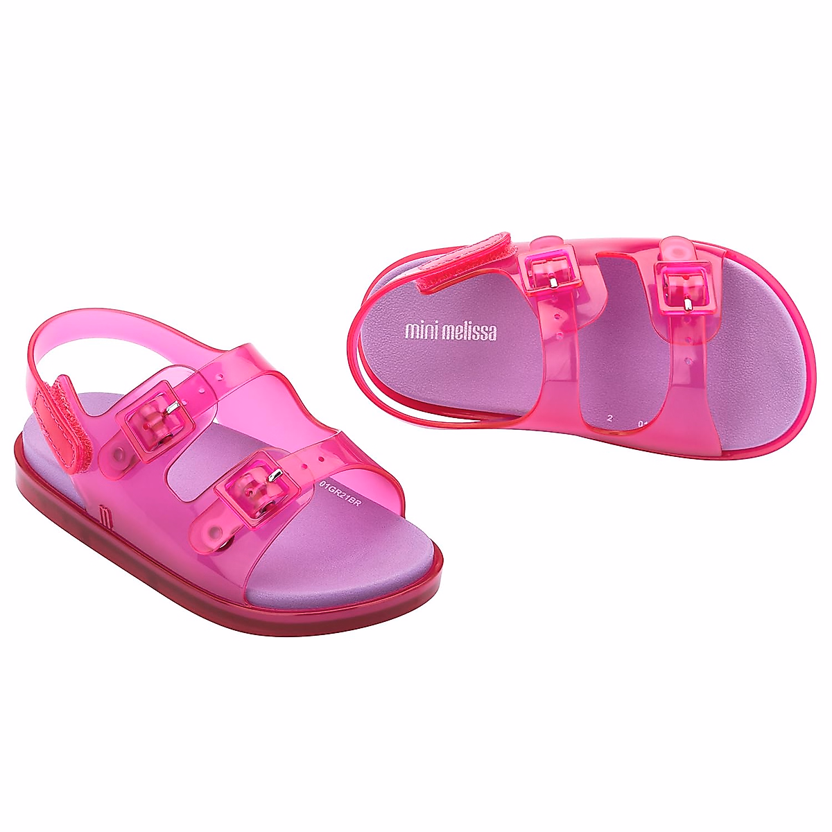 mini melissa Wide Jelly Sandal for Babies/Toddler - Soft, Flexible Summer Jelly Shoes for Toddler Girls with Double Straps, Adjustable Buckles and Hook & Loop Rear Fastener, Pink/Lilac, 8
