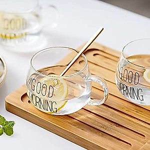 HOMEYES Glass Coffee Cups Clear Glasses Mug Tumbler for Drinking Beer Tea Water (Good Morning)