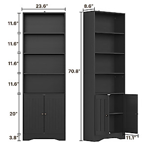 Gizoon 2 Pieces Storage Cabinet, 71” Floor Cabinet, 6-Shelf Cabinet with Doors, Adjustable Shelves, Open Shelves, Anti-Tip, for Kitchen Room, Living Room, Office, Black
