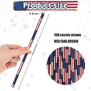 ALINK Red White Blue Patriotic Paper Straws, 100 American Flag Design Straws for Memorial Day /4th of July, Super Bowl, USA Themed Party