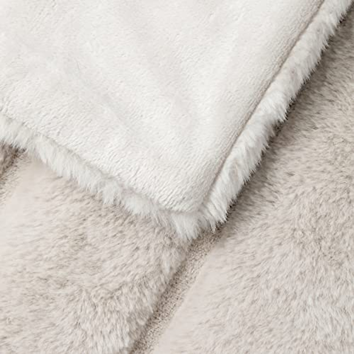 Cozy Bliss Luxury Super Soft Striped Faux Fur Throw Blanket for Couch, 50"x60" Beige, Warm Milky Plush Blanket for Sofa Bed Living Room Bedroom (Stripe-Beige)