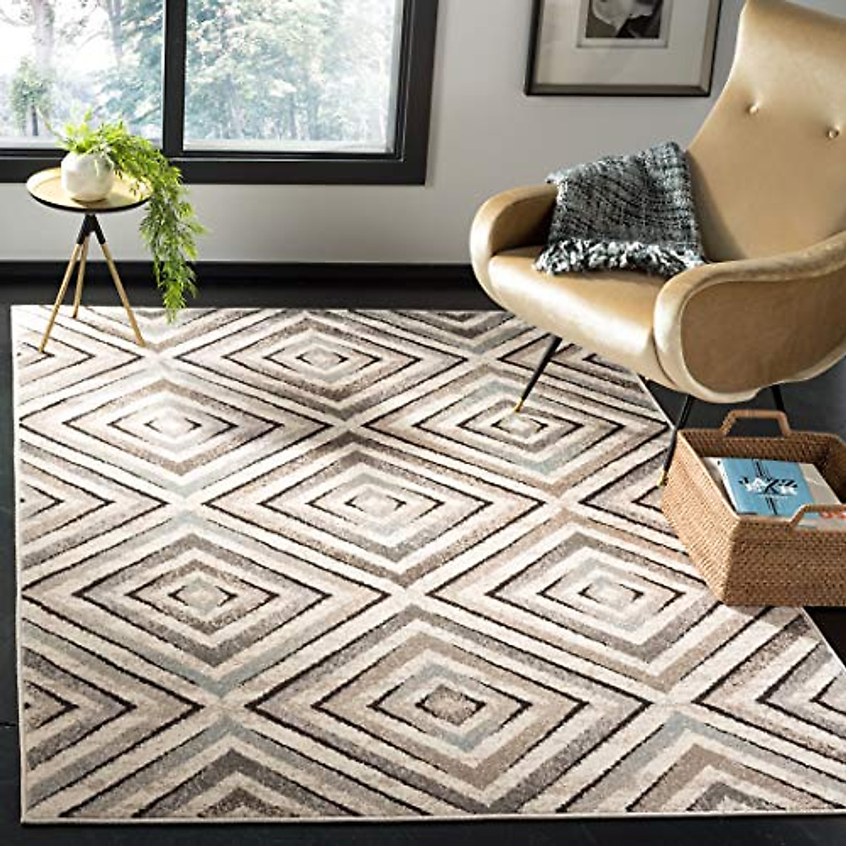 SAFAVIEH Amsterdam Collection 5'1" x 7'6" Cream/Beige AMS109A Diamond Geometric Non-Shedding Living Room Bedroom Area Rug