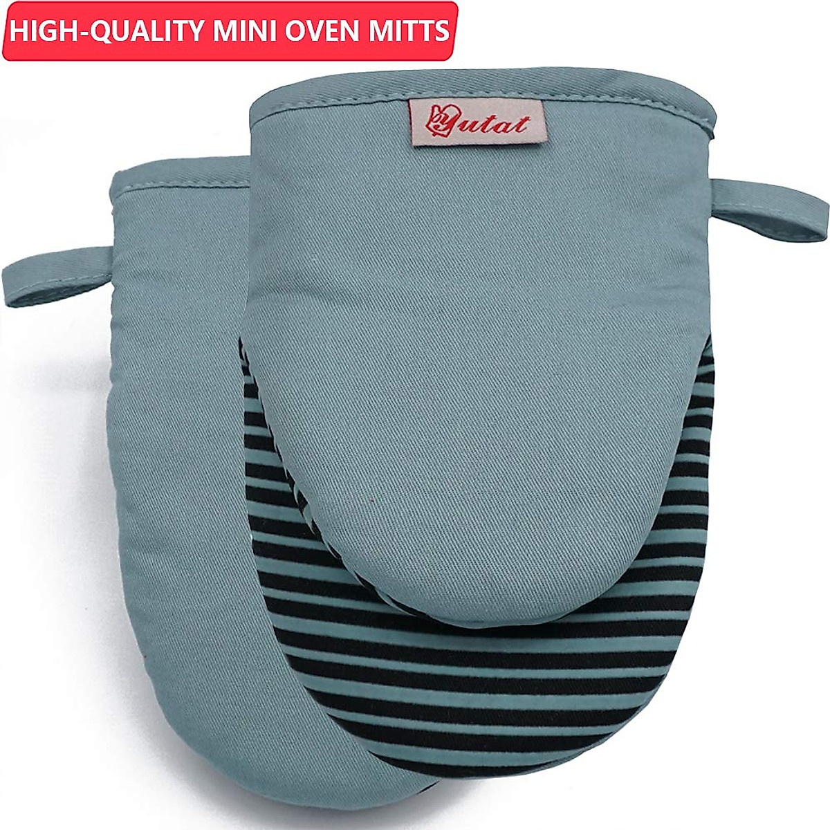 Mini Oven Mitts, Cook Mittens Yutat Silicone Oven Mitts with Quilted Liner Professionally Protect Your Hand During Baking Doing BBQ or Carry Hot Pot Aqua Blue, 1 Pair