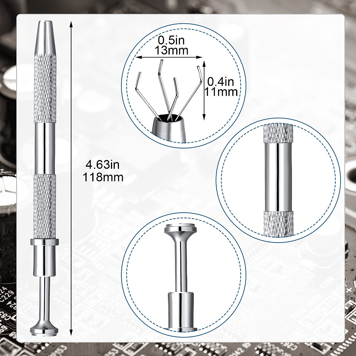 ANCIRS 3 Pack Stainless Steel 4-Claw Pick up Tool for Small Parts Pickup, 4 Prongs Grabber for Tiny Objects in Home, Office - IC Chip, Electronic Components, Nails Clamping- Gold & Silver & Blue