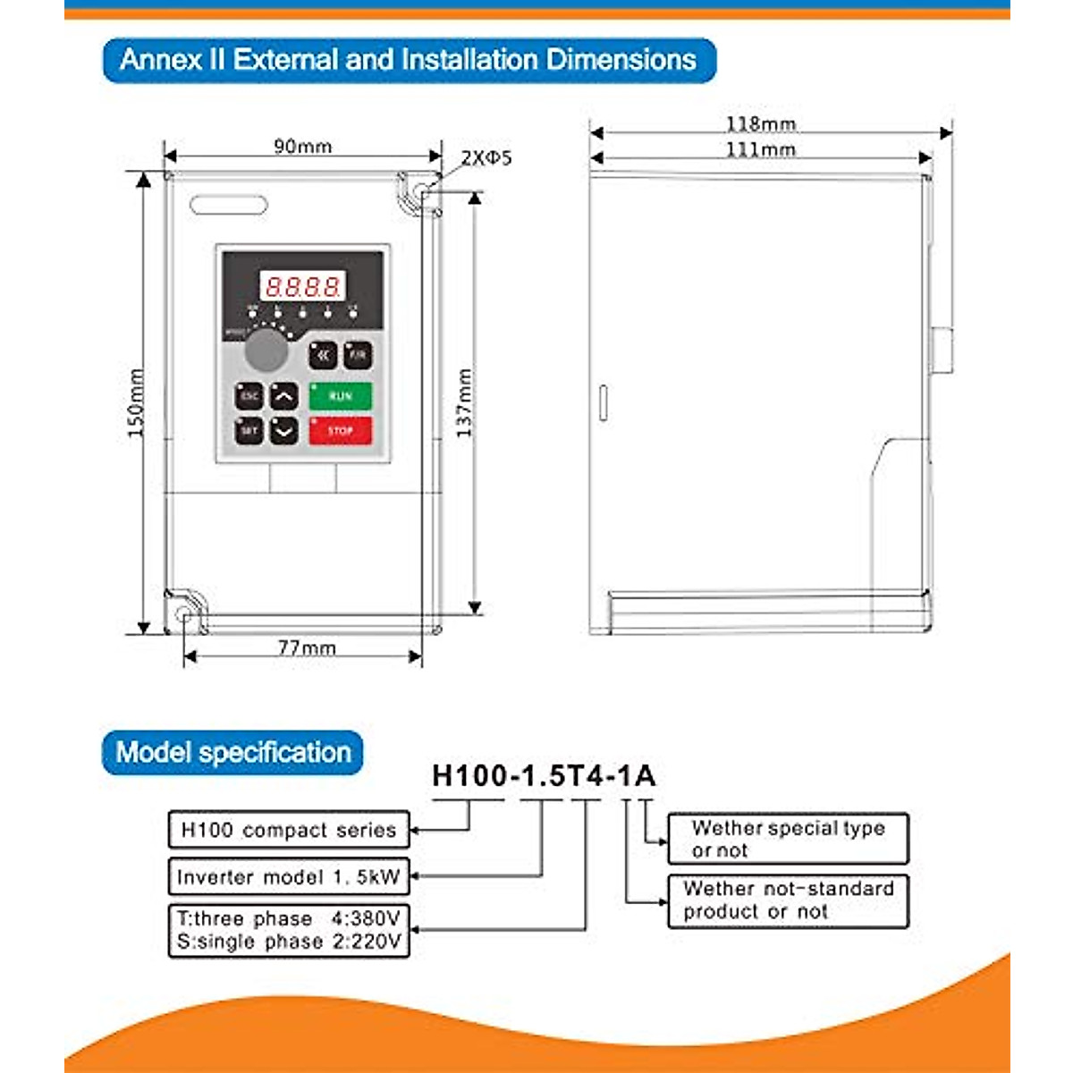 RATTMMOTOR CNC Spindle Motor Kit 220V, 2.2KW Air Cooled Spindle Motor Square Spindle Motor ER20+2.2KW VFD Inverter 220V Variable Frequency Drive Single to 3 Phase Converter for CNC Router Machine
