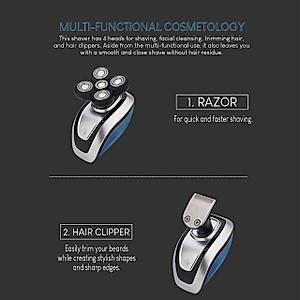 Head Shaver for Bald Men | Instant Electric Skull Razor | 4 in 1 Beard Nose Hair Trimmer Clipper | Rechargeable Cordless Waterproof Wet Dry Grooming Kit (Silver)