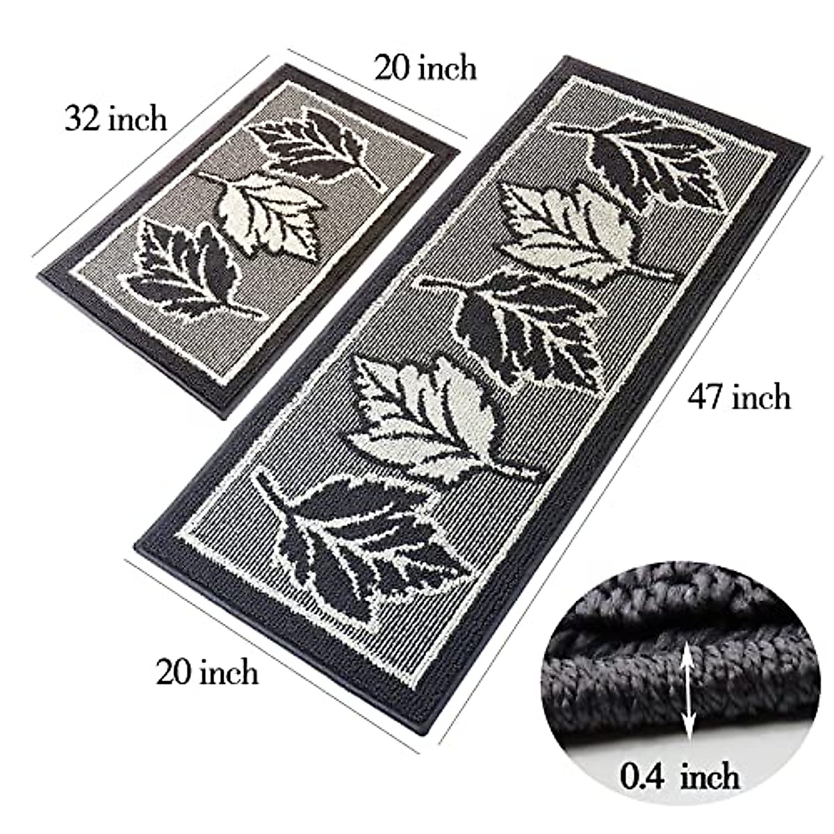 Kitchen Rugs And Mats Non Skid Washable, 2 Piece Set 20"X32"+20"X47", Soft Anti And Stain Resistance Absorbent Runner Rugs For Front Of Sink, Kitchen Mats For Floor, Black And White Kitchen Rugs
