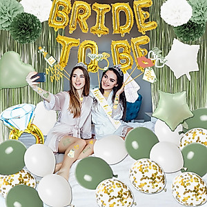 Sage Green Bachelorette Party Decorations Bridal Shower Decorations Bride to Be Balloons,Sash Fringe Curtain,Photo Booth Props for Wedding Engagement Party Favors Bridal Shower decor