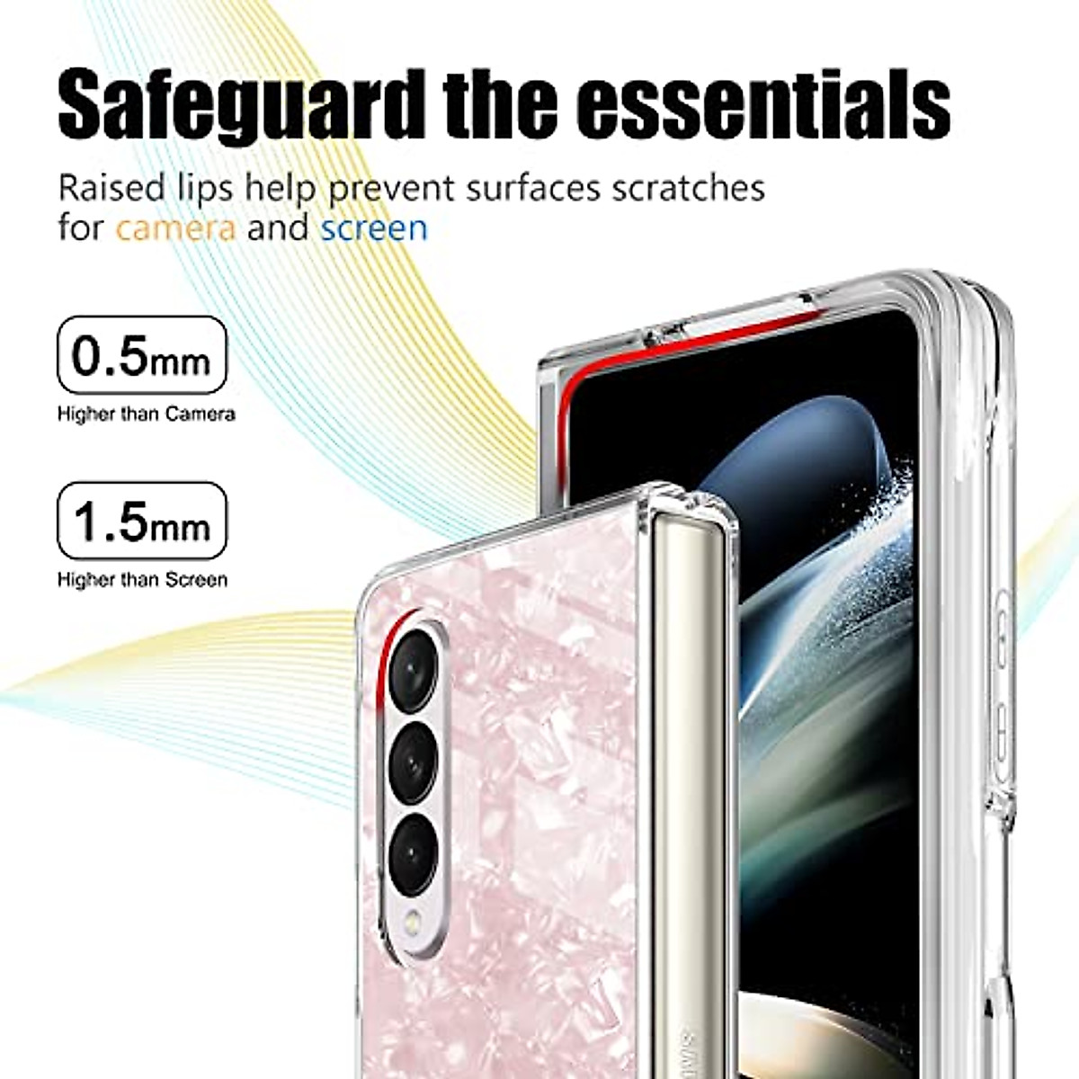 Newseego Case for Samsung Galaxy Z Fold 4 Case, Cute Love-Heart Pattern Shiny Shell Marble Design for Girls Women Soft TPU Shockproof Protective Case Cover with Colorful Heart Bracelet Chain -Pink