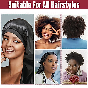 4PCS Long Satin Bonnet Sleep Cap,Black Extra Large Silk Bonnet for Natural Hair, Bonnets for Women Night Sleep,Wide Elastic Band, Very Soft & Comfortable (Black,Red,Leopard,Floral)