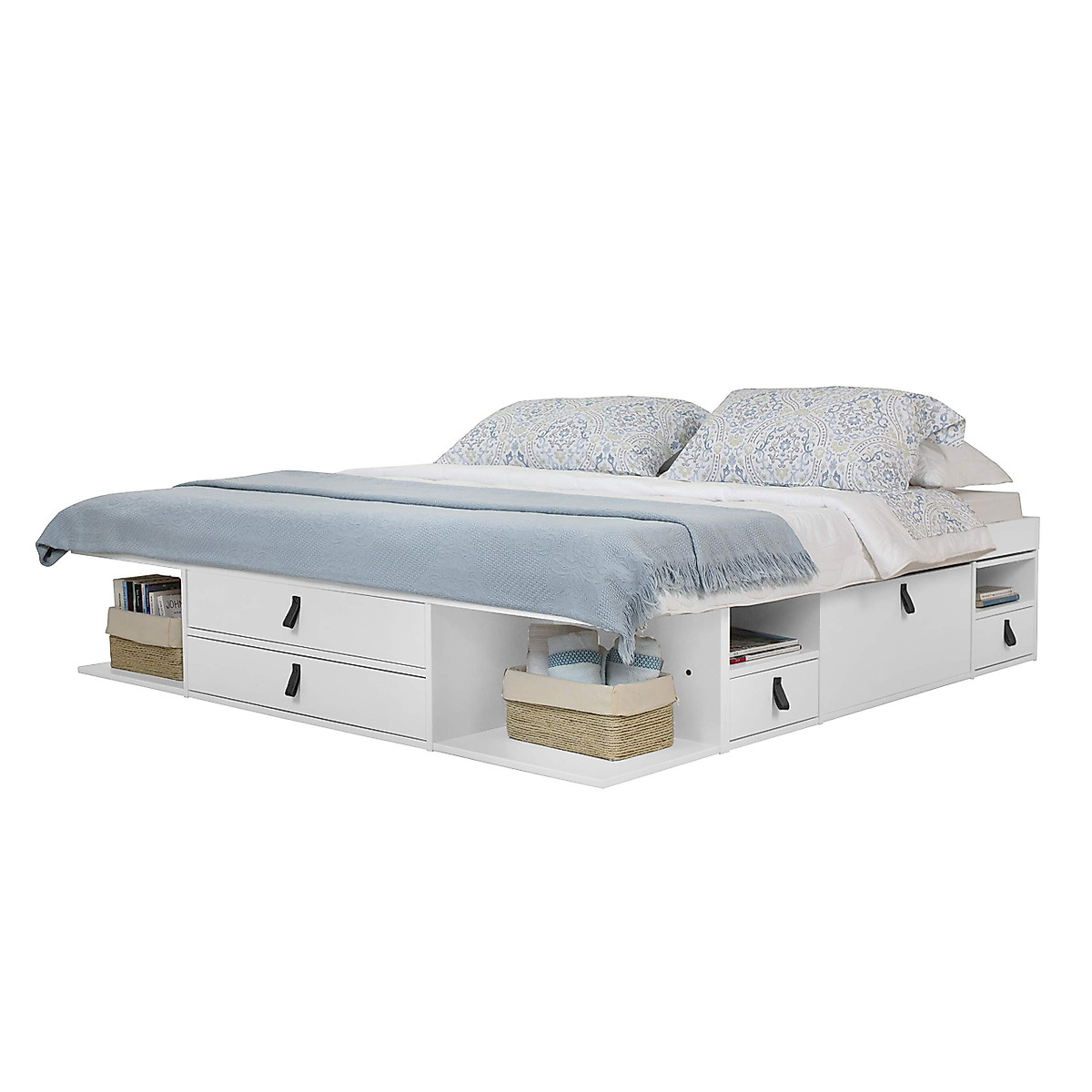 memomad Bali Storage Platform Bed with Drawers (Queen Size, Off White)