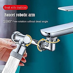 Universal 1080° Large-Angle Rotating Faucet Extender, Adjustable Faucet Extender Aerator Robotic Arm Water Nozzle Faucet Adaptor, Kitchen Splash Filter Tap Extend with 2 Water Outlet Modes