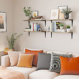 Wallniture Arras 24"x8" Floating Shelves for Wall Storage, Wall Bookshelf for Living Room Decor, Kitchen Organization and Storage Shelves, Bedroom Bookshelves, Burnt Finish Set of 4