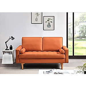 Container Furniture Direct 2-Piece Set Faux Leather Sofa for The Modern Living Room with Removable Cushions and Solid Wood Legs, Luxury Style Button-Tufted Loveseat and Couch, Red Orange
