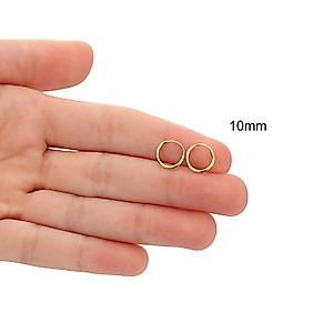 14k Gold Thin Continuous Endless Hoop Earrings, Two Pair Set Popular Small Sizes 10mm and 12mm Hoops (Yellow Gold)