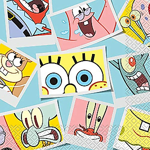 Spongebob Birthday Party Supplies Bundle Pack includes 16 Paper Plates 9", 16 Paper Napkins, 1 Dinosaur Sticker Sheet