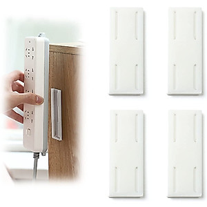 Self-Adhesive Desktop Socket Fixer, Desktop mountable Plug-in Socket Fixer Bracket Stand, Cable Management Punch Free Surge Protector, Self Adhesive Power Strip Holder (4pcs-White)