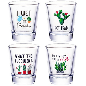 4 Pieces Plant Succulent Cactus Shot Glasses Plant Lover Wine Glass Succulent Cactus Present Mug Christmas Funny Clear Mug Glass for Women Girls, 4 Styles