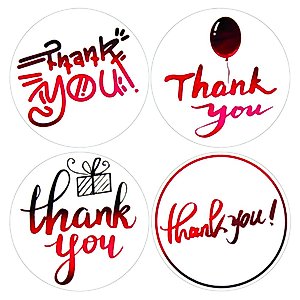 Bokinyoung Thank You Stickers Roll 500 PCS Round Red Glossy Foil Seal Stickers 1.5 Inch Thank You Labels for Business 4 Designs