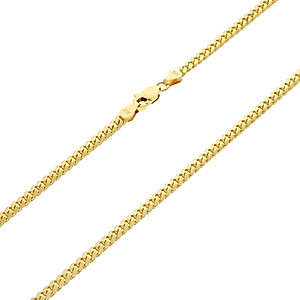 Nuragold 10k Yellow Gold 3.5mm Solid Miami Cuban Link Chain Pendant Necklace, Mens Womens Jewelry 16" 18"" 20" 22" 24" 26" 28" 30"