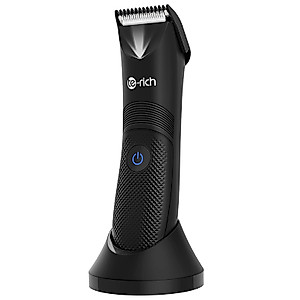 Te-Rich Body Groin Hair Trimmer for Men, Replaceable Ceramic Blade Heads, Waterproof Wet & Dry Clippers, LED Light and Standing Dock, Ultimate Male Hygiene Razor and Electric Body Shavers for Balls