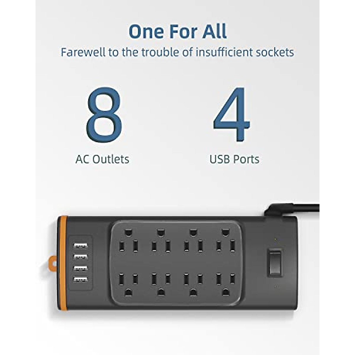 Surge Protector Power Strip Flat Plug, Swivel Extension Cord 6 Feet 3 Prong, 4 USB Ports(PD 24W), 8 Outlets, 2700 Joules, 15A/1875W, Circuit Breaker Switch, SGS Approved