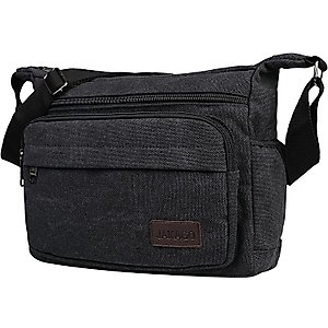 JAKAGO Canvas Messenger Bag Multi Pockets Shoulder Bag Cross body Satchel Bag for Business Travel Outdoor Daily Use (Black)