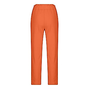 Crop Pants for Women Cotton Linen Pants Summer Casual High Waisted Button Capris Regular Fit Solid Lounge Cropped Pant