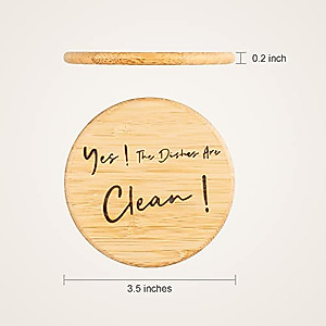 Dishwasher Magnet Clean Dirty Sign - Bamboo Dishwasher Magnet Signboards - Double-Sided Clean Dirty Refrigerator Magnet Sign Decorative for Kitchen Dishwasher, Easy to Read (Round)
