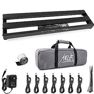 AKLOT Guitar Pedal Board with Built-in Power Supply Guitars Effect Pedalboard Aluminium Alloy Power Supply 19" x 5" with Bag, Pedal Cable