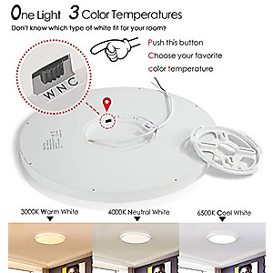 TALOYA Flush Mount 12 Inch Ceiling Light (Milk White Shell), 20W Surface Mount LED Light Fixture for Bedroom Kitchen,3 Color Temperatures in One（3000k/4000k/6500k),0.94 Inch Thickness Round