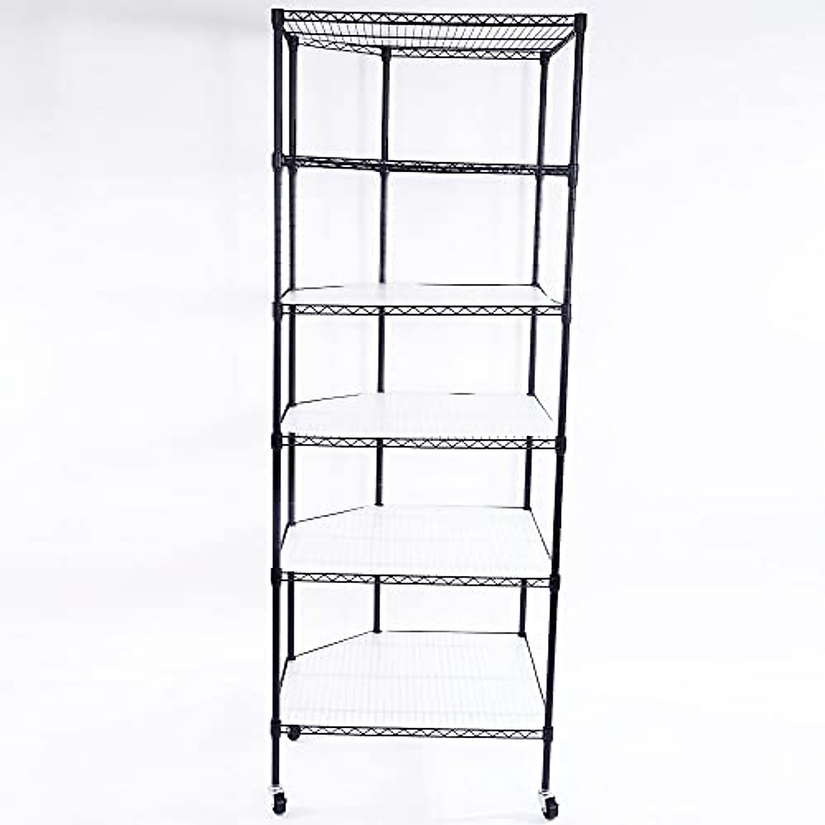 Wire Shelving 6 Tiers Polygonal Corner Shelf, Metal Storage Standing Rack with Wheels, Corner Wire Shelf for Kitchen, Garage and Living Room( US Shipping) (Black)