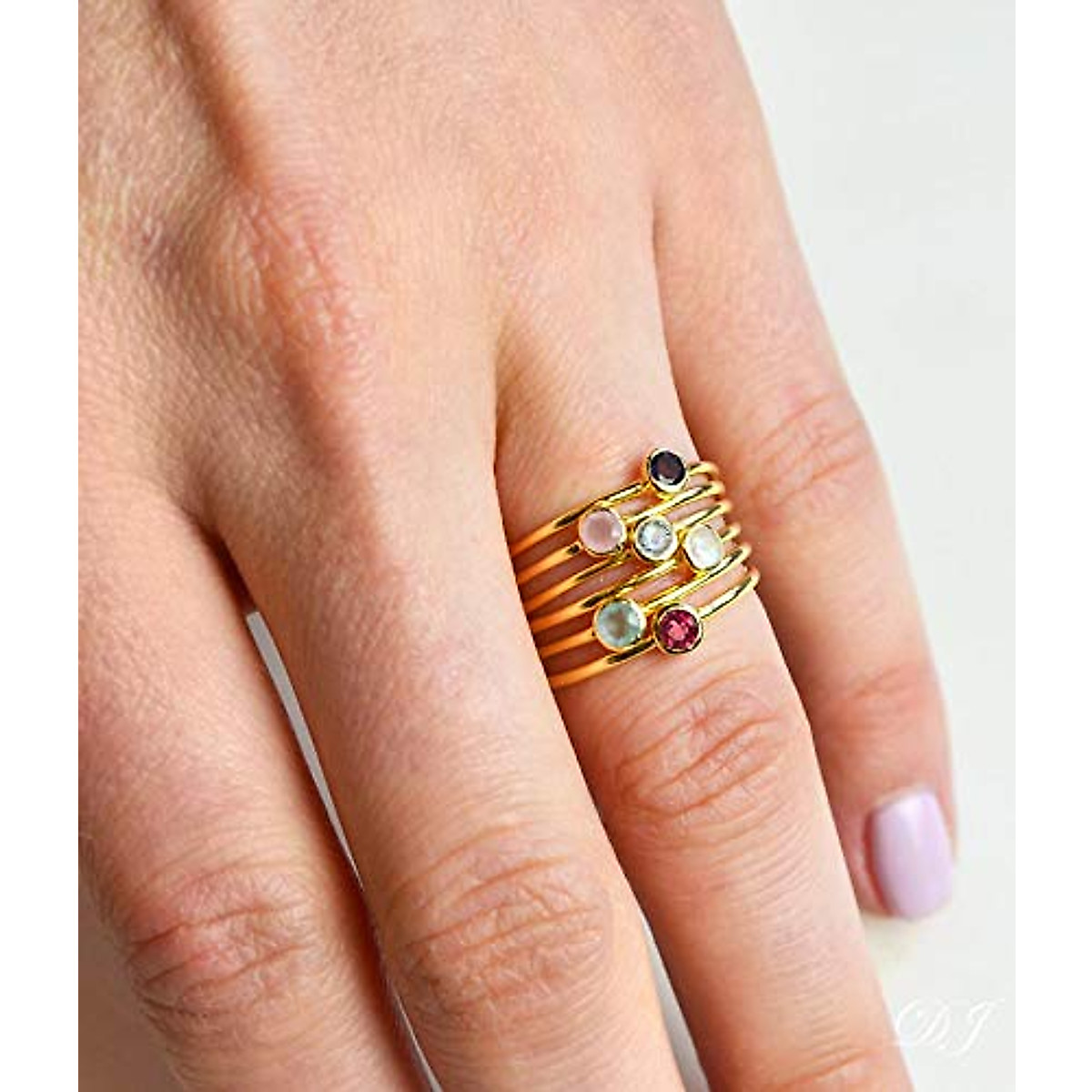 Tiny Gemstone Stacking Ring, Minimalist Dainty Thin Ring Band, Simple Stackable Birthstone Ring, January Birthstone Ring, Dainty January Birthstone Jewelry (Garnet)