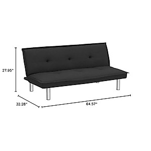 Modern Leather Sofa Bed Futon with Chrome Legs Convertible Folding Sofa Bed for Compact Living Spaces Apartments Dorms Black