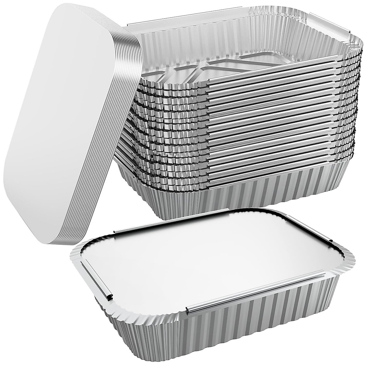 WANBAO 50 PACK 8.3"x6.2" Disposable Tin Foil Pans with Lids 2.25LB Aluminum Pans To Go Containers for Cooking, Baking, Catering Party Meal Prep, Take Out, Freeze