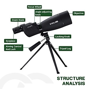 ESSLNB Spotting Scope with Tripod and Phone Adapter BAK4 25-75X70 FMC Target Spotting Scope for Hunting Straight Spotting Scope for Target Shooting Bird Watching
