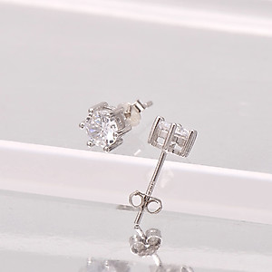 White Gold Plated Sterling Silver Cubic Zirconia Carat Diamond Studs Earrings, Friction Backs