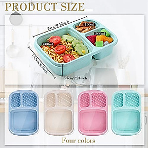 20 Pieces Bento Lunch Box for Kids, 3 Compartment Lunch Box Containers, Kids Meal Prep Containers Reusable Wheat Straw Lunch Containers Food Storage Bento Box for Schools and Travel (Multicolored)