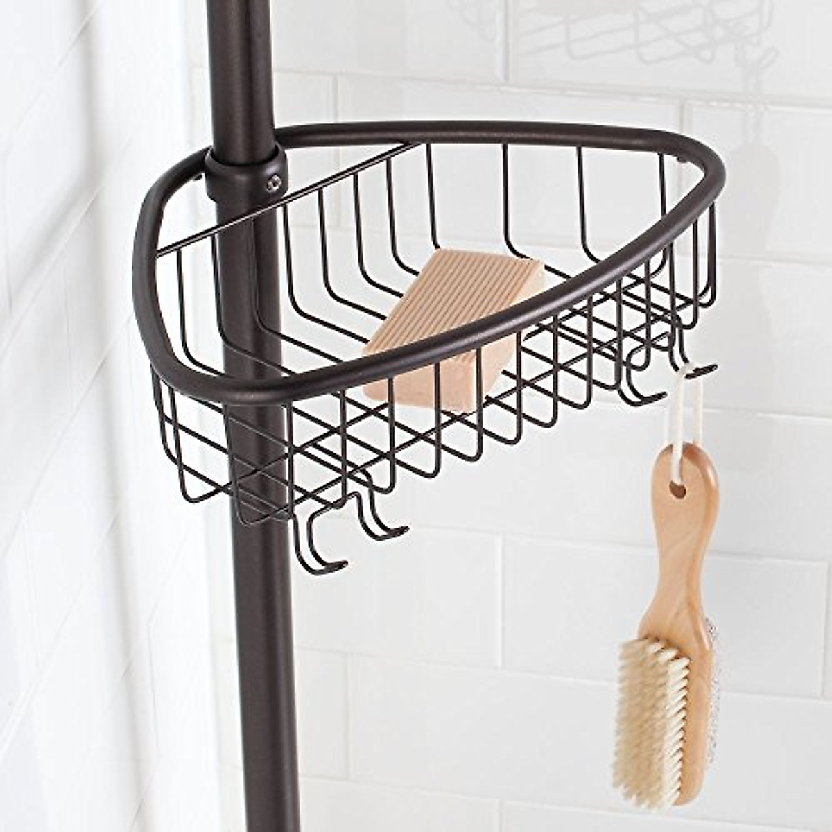 InterDesign AFFIXX, Peel-and-Stick Strong Self-Adhesive Forma Bathroom Corner Shower Caddy Pole for Shampoo, Conditioner, Soap - Bronze